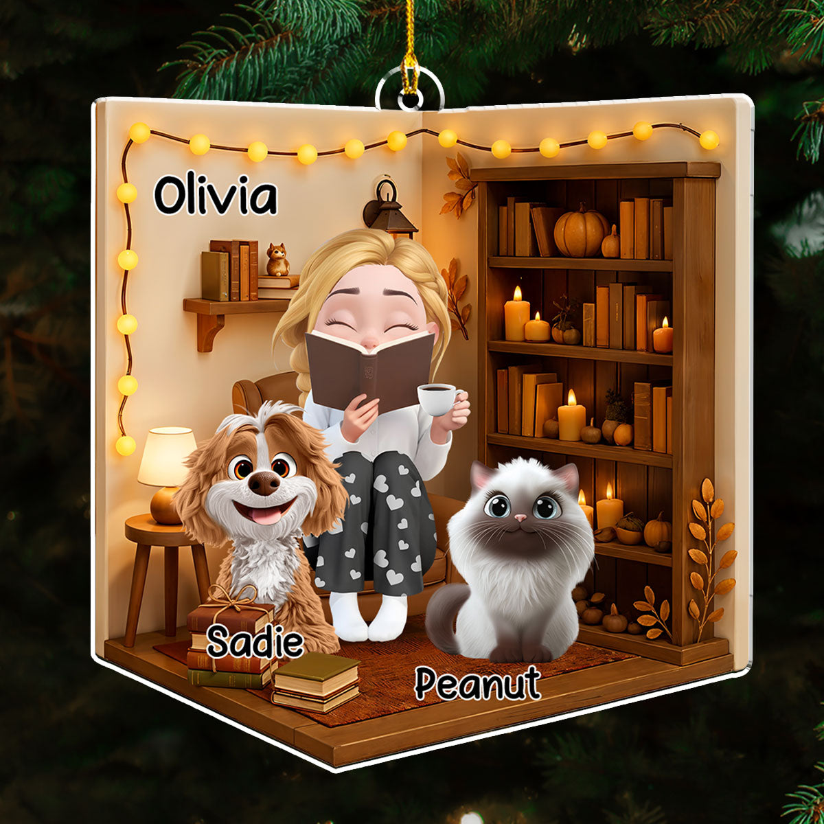 Reading Girly And Her Babies - Personalized Custom 3D Effect Acrylic O ...